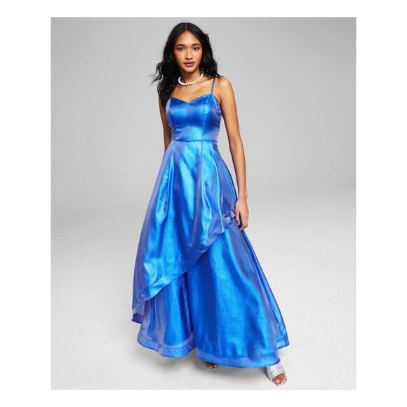 Teeze Me | Dresses | Teeze Me Womens Blue Up Back Lined Spaghetti Strap ...